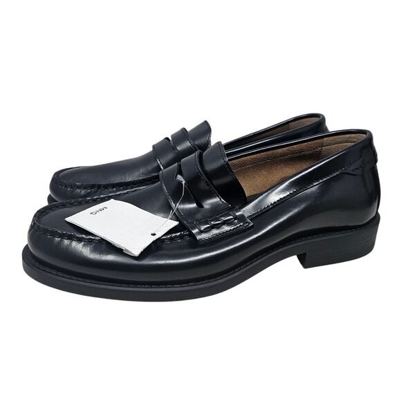 Mango | Shoes | New Mng Mango 42 Black Leather Penny Loafer Minimalist ...
